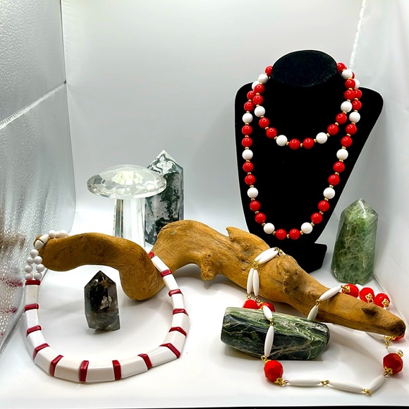 Jewelry | Mod Mob Red And White Necklace Trio | Poshmark